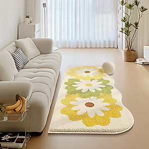 AIMECO Area Rugs for Bedroom, 2X6 Ft Washable Rug Shag Rug for Living Room Bedside Nursery Laundry Girls Room, Three Flowers
