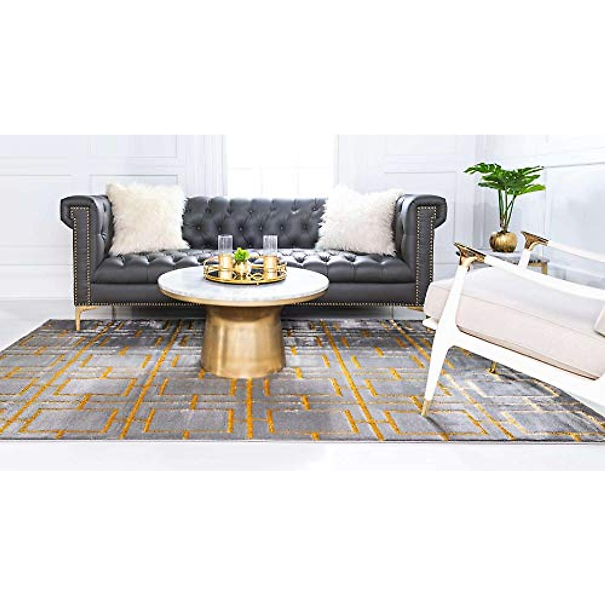Unique Loom Marilyn Monroe Glam Collection Area Rug - Deco (6' 1' x 9' Rectangle, Gray Gold/ Gold)