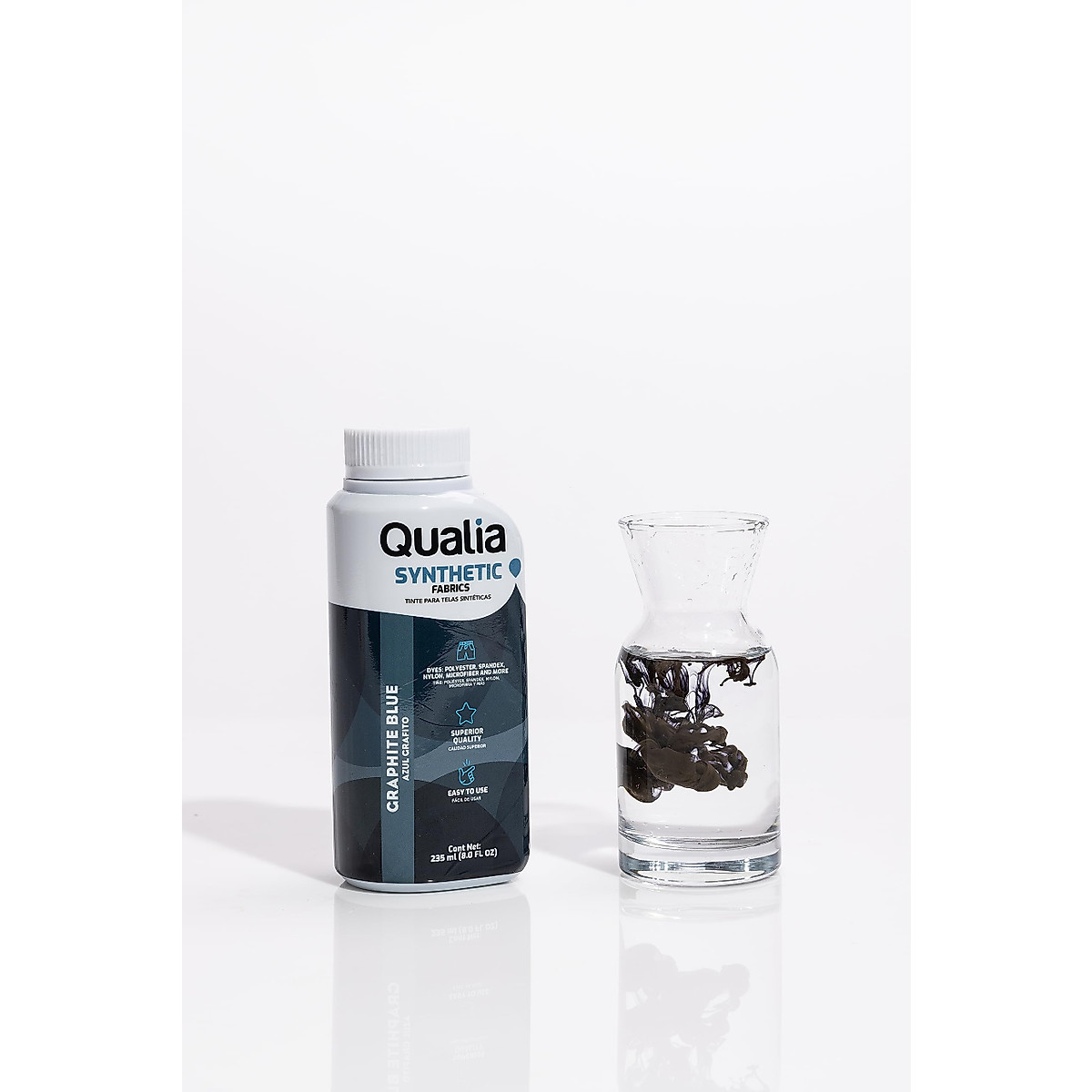 Qualia Synthetic Fabric Dye, Easy to Use, Perfect for Synthetic Fabrics: Polyester, Spandex, Nylon, and More, Ultra-Concentrated Colors for Vibrant Results, Graphite Blue, 1 Pack