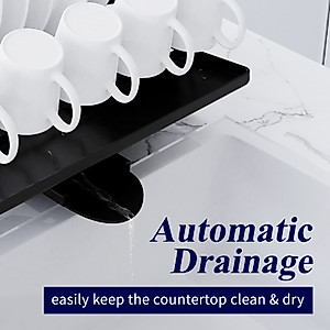 Kitsure Dish Drying Rack Large - Stainless Steel Dish Rack for Kitchen Counter, Dish Drainer with Drainboard Connected to The Sink, Dish Holder for Cups, Cutlery & Cutting Board, Black, Single-tiers