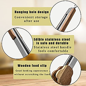 COMUSTER Acacia wood food clamp is cute cat claw type, with hanging hole design, wooden heat insulation handle, stainless steel clamp, which are easy to grip handle various delicacies