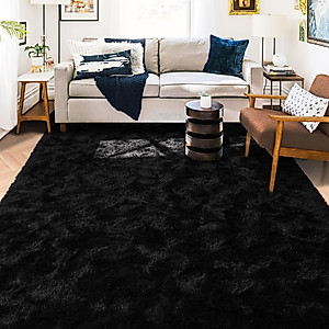 ISEAU Area Rugs 8x10 Feet for Living Room Rugs, Ultra Soft Fluffy Black Rugs for Bedroom, Non-Slip Modern Large Shag Bedroom Rug for Kids Room Dorm Home Decor