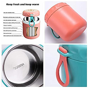 AGRATU 2 Pack 13.5oz Thermos for Hot Food Kids Lunch Box Set with Spoon Food, Leak Proof Insulated Lunch Box Container for Kids (Green/Pink)
