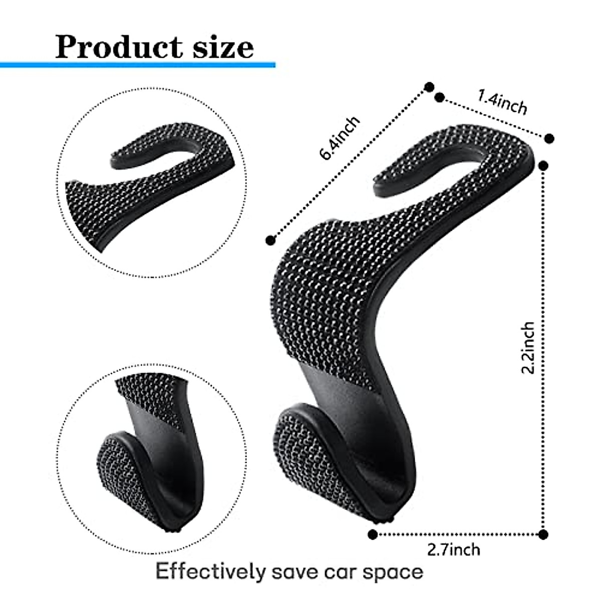 Yonput 2 PCS Bling Car Seat Headrest Hook, Crystal Back Seat Hanger Storage Organizer Rhinestone Car Headrest Hangers for Purse, Bag, Handbag, Grocery (Black)