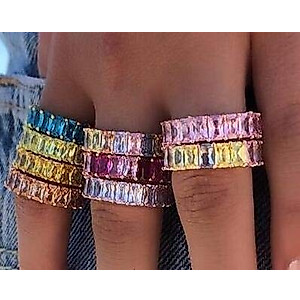 ATJMLADYJEWELRY US Size 5 6 7 8 9 Rainbow Pastel Pinky White Baguette Cz Eternity Band Stacking Engagement Ring for Women (7, Pastel)