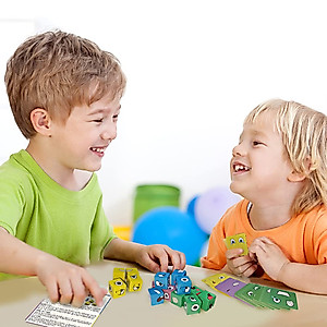 Wooden Expression Puzzle Building Cubes Game Face Changeing Magic Cube Building Blocks with Bell Parent-Child Board Games for 3+ Years Kids Educational Montessori Toys Gifts