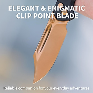 CJRB Bowie Pyrite Pocket Knife, EDC Knife, Folding Knife with 3.15'' AR-RPM9 Steel Rose Gold Blade, Hunting Knife with Clip Steel Handle for Camping, Survival - Suitable for Men & Women - J1942