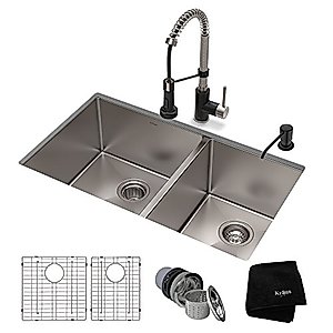 Kraus KHU103-33-1610-53SSMB Set with Standart PRO Sink and Bolden Commercial Pull Faucet in Stainless Steel Matte Black Kitchen Sink & Faucet Combo, 33 Inch