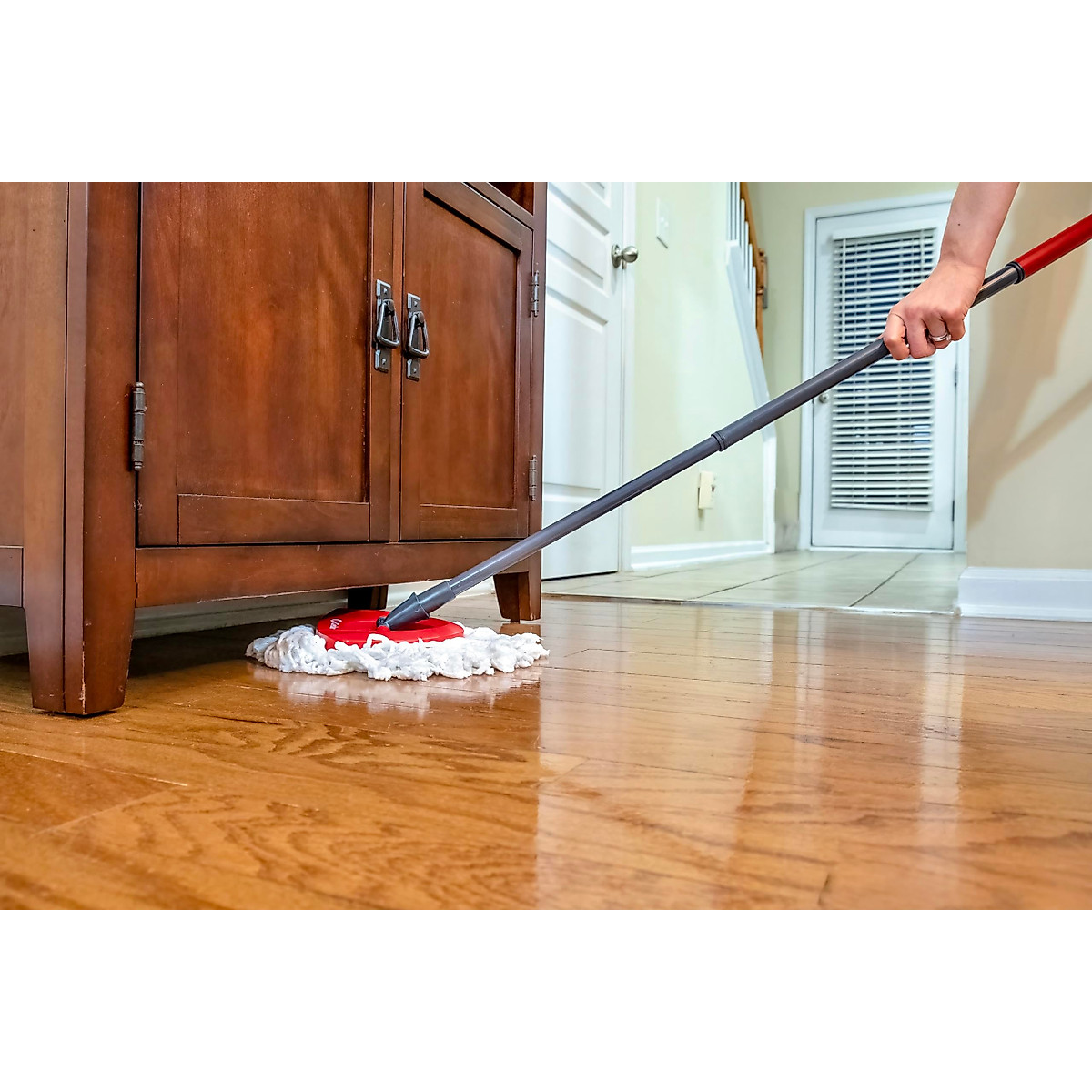 O-Cedar EasyWring Microfiber Spin Mop, Bucket Floor Cleaning System, Red, Gray