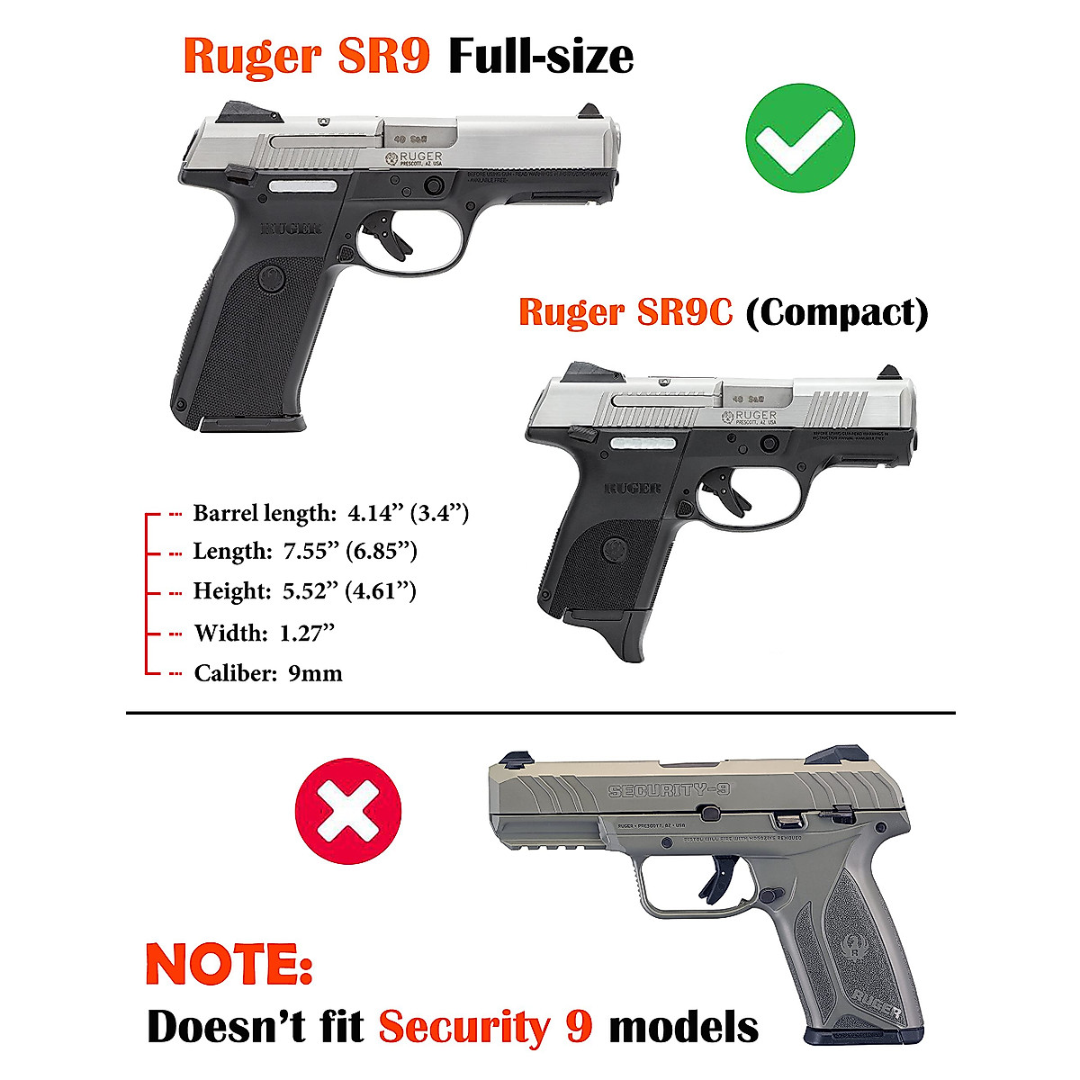 SR9C Holster for Ruger SR9 Full-size, SR9 Compact(Not for Security 9), Outside Waistband OWB Paddle SR9 Gun Holster, 360° Adjustable Cant/Fast Release - Right Handed