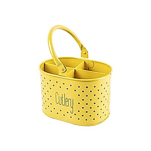 Market 99 Metal Self Draining Tableware Storage Box - Spoon, Knife, Fork, Chopstick, Cutlery Holder Kitchen Organizer Stand Dining Multifunctional Stand, Yellow