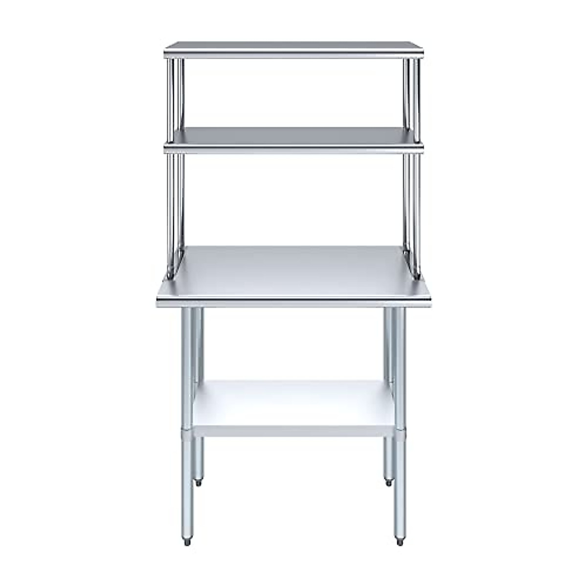 AmGood Stainless Steel Work Table with 12" Wide Double Tier Overshelf | Metal Kitchen Prep Table & Shelving Combo | NSF (Stainless Steel Table with Double Overshelves, 36" Long x 18" Deep)