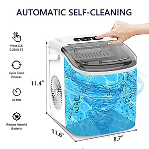 Ice Maker Machine Countertop, 26 lbs in 24 Hours, 9 Cubes Ready in 6 Mins, Self-Cleaning, Portable Ice Maker with Ice Scoop and Basket,White