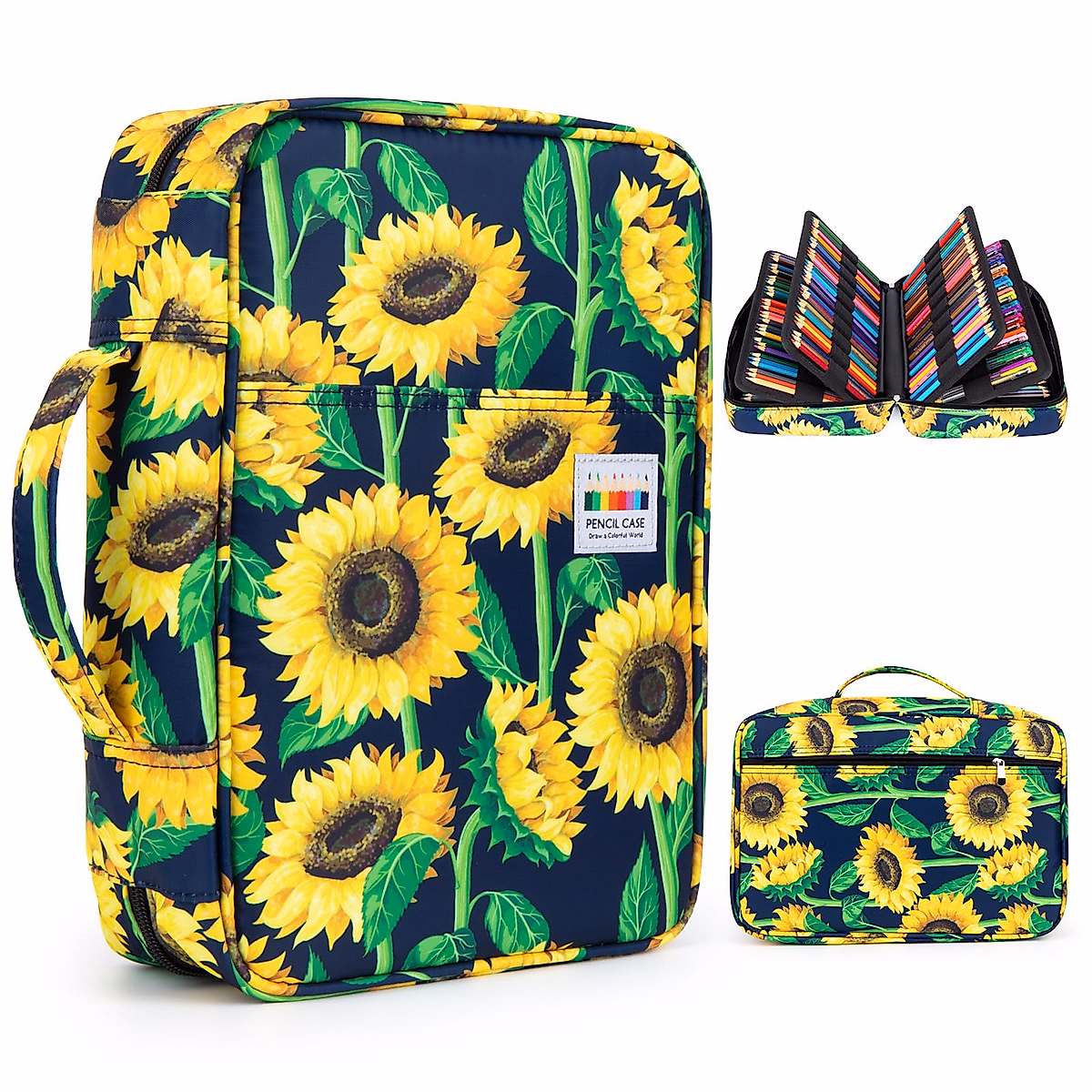 YOUSHARES 300 Slots Color Pencil Case - Pencil Holder with Handy Wrap & Zipper, Multilayer Holder for Prismacolor Colored Pencils & Gel Pen (Sunflower)