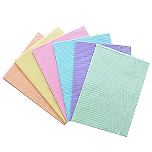 125 PC Premium Disposable 2-Ply w/Poly Patient Bibs 13"x18", Soft and Fluid Resistant, 6 Attractive Colors (Blue)