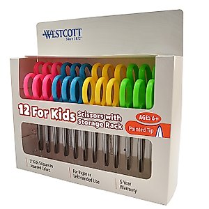Westcott Right- & Left-Handed Scissors For Kids, 5’’ Pointed Safety Scissors, Assorted, 12 Pack (13141)