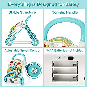 SUPER JOY Sit to Stand Learning Walker, 3 in 1 Baby Learning Walkers & Removable Play Panel,Early Education Activity Center with Lights, Music Learning Toys Christmas Gift for Baby Boys Girls