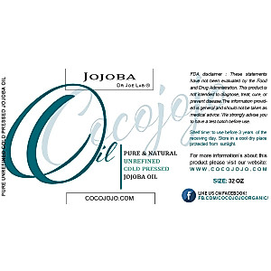 cocojojo Jojoba Oil Organic, Jojoba Oil for Hair Growth, Jojoba Oil for Skin, Jojoba Oil for Face, 100% Pure Natural, Cold Pressed, Deep Moisturizing Anti-Aging, Essential Oils - 32 Fl Oz