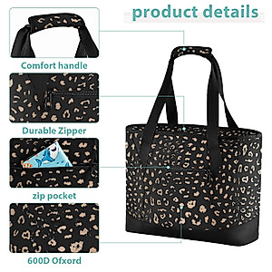 ALAZA Leopard Spot on Black Background Cooler Bag Insulated Lunch Bag for Women Men, Reusable Leakproof Cooler Tote Shoulder Bag for Picnic Camping Work Office Beach
