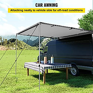 VEVOR Car Side Awning, 6.6'x8.2', Pull-Out Retractable Vehicle Awning Waterproof UV50+, Telescoping Poles Trailer Sunshade Rooftop Tent w/ Carry Bag for Jeep/SUV/Truck/Van Outdoor Camping Travel, Grey