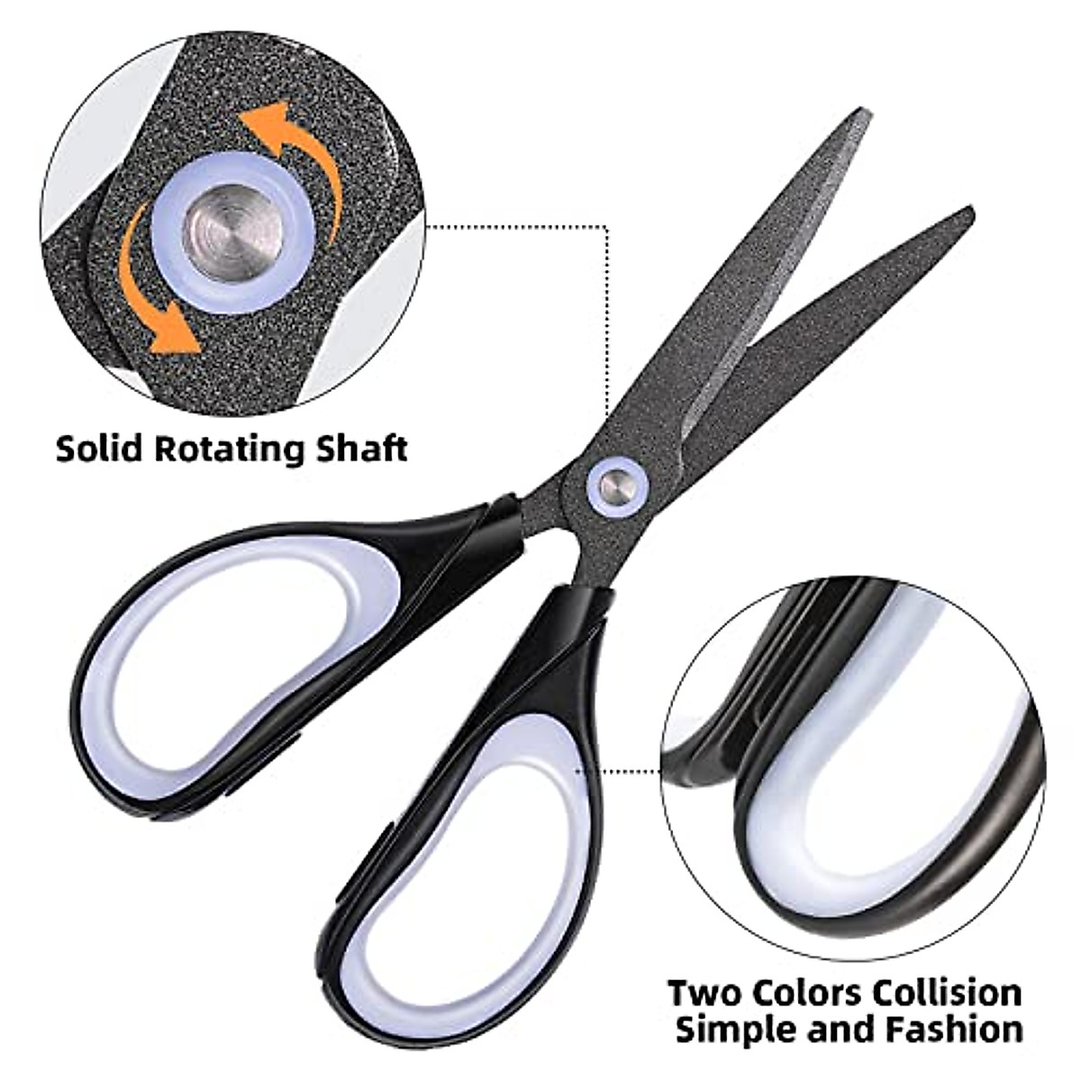 EZWORK Multipurpose Scissors, Comfort-Grip Handles Sharp Scissors for Office Home School Craft Sewing Fabric Supplies (6.7", Black)