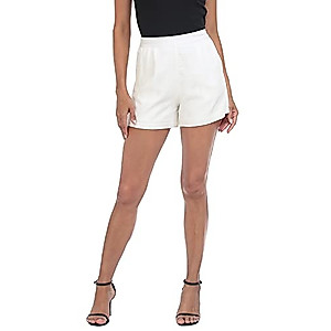 HDE High Waisted Linen Blend Pull On Summer Shorts for Women 2023 Trendy Pockets White - M