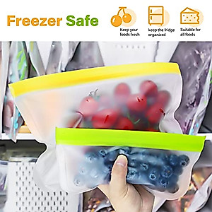Reusable Food Storage Bags 6 Pack Quart Size Bags Reusable Food Container for Meat Fruit Sandwich & Snack, BPA Free Food Grade, Leakproof Resealable for Lunch & Fridge Organizer