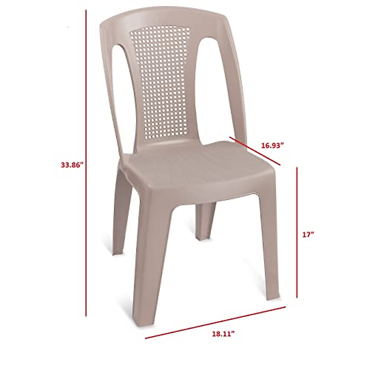 Zilpoo Set of 4 - Plastic Stackable Chairs, Outdoor Patio Armless Stacking Chairs for Outside Lawn Parties and Picnics