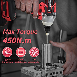 Cordless Impact Wrench, 21V Wrench Electric, 1/2 Impact Gun with 4-Mode Speed, Pistola de Impacto,Screwdrivers and Wrench 3-in-1, 331Ft-lbs(450N.m) Brushless, Power Impact Wrenches for Furniture, Cars