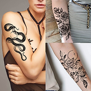 Bilizar 64 Sheets Long Lasting Flower Temporary Fake Tattoos For Women Arm Neck, Jellyfish Sunflower Moon Rose For Adults Girl, 3D Temp Realistic Snake Tatoo Stickers Serpent Peony Floral Kids