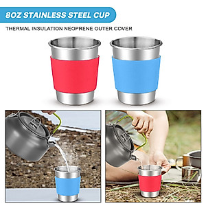 Odoland 15pcs Camping Cookware Mess Kit, Non-Stick Lightweight Pots Pan Set with Stainless Steel Cups Plates Forks Knives Spoons for Camping, Backpacking, Outdoor Cooking and Picnic