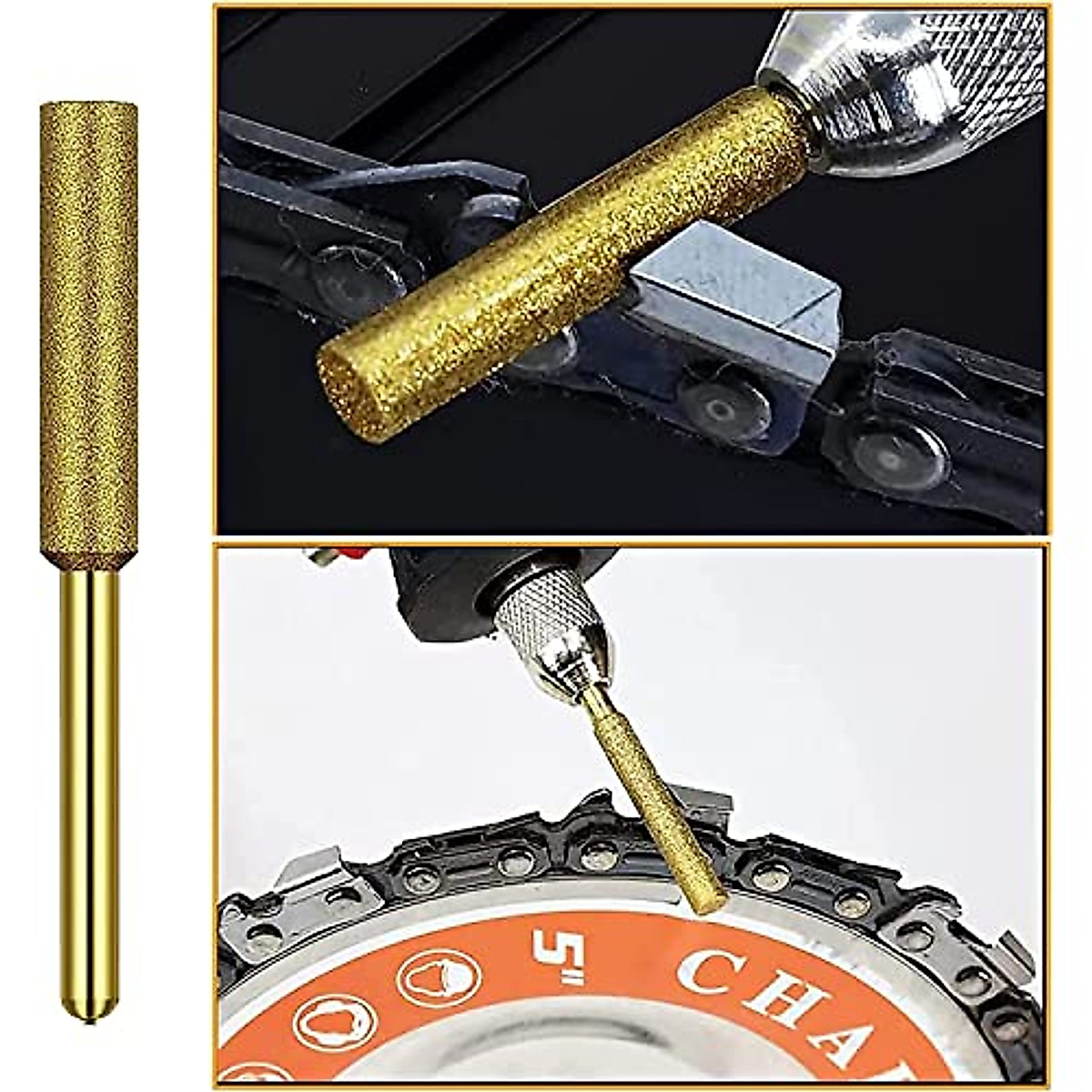 yuentoen 8Pcs Chainsaw Sharpening Attachment Kit with Angle Guide and Diamond Burr Grinding Stone Files Blade Teeth Sharpener Set, Drill Power Tool Accessories