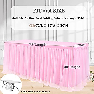 netbros Tulle Table Skirt, Table Clothes for 6 Foot Rectangle Tables, Tight Fit Washable and Wrinkle Resistant Pink Tablecloth, Tutu Table Skirt Decoration for Birthday Party, Banquet, Event