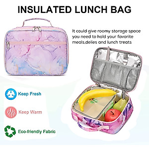 Joyfulife School Backpack for Girls Kids Backpack with Lunch Box Lightweight Marble Preschool Elementary Primary BookBags Set