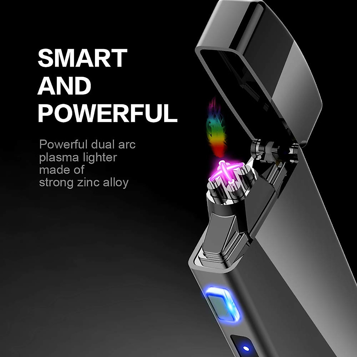 Dual Arc Plasma Lighter with LED Battery Indicator and Box, Rechargeable Windproof Flameless Electric Lighters for Fire Outdoors Camping Hiking Friends