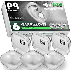PQ Wax Ear Plugs for Sleep - 6 Silicone Wax Earplugs for Sleeping and Swimming - Gel Ear Plugs for Noise Cancelling, Wax Plugs Protect Ears While Sleeping with Sound Blocking 32 Db (6-Pillows), White