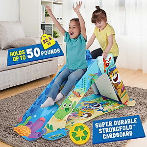 Pop2Play Indoor Playground – Baby Shark Slide for Kids – Durable Foldable Cardboard Slides 100% Safe for Toddlers, Multicolored