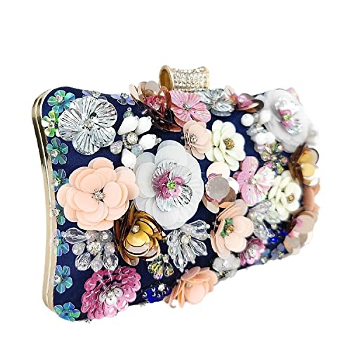 Boutique De FGG Evening Clutch Bag for Women Floral Evening Bags Wedding Party Chain Shoulder handbags Flower Clutch Purse (Blue#0796)