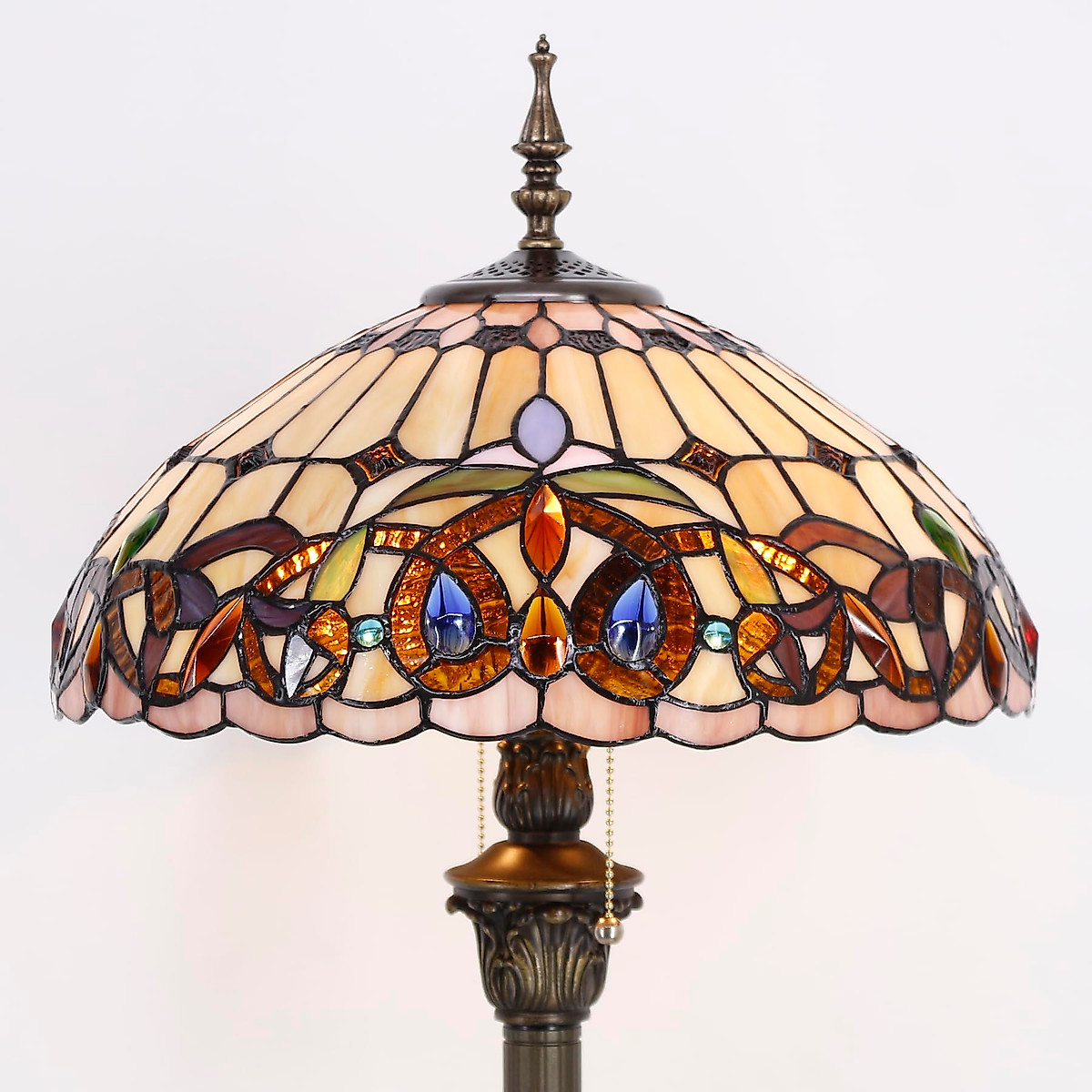 WERFACTORY Tiffany Floor Lamp Serenity Victorian Stained Glass Standing Reading Light 16X16X64 Inches Antique Pole Corner Lamp Decor Bedroom Living Room Home Office S021 Series
