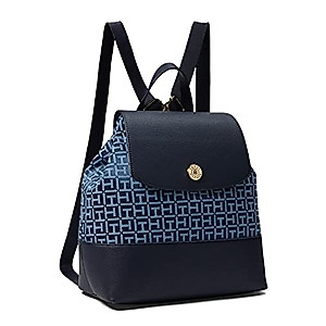 Tommy Hilfiger Mercer II Flap Backpack Square Monogram Jacquard Charcoal Blue/Breezy Blue One Size