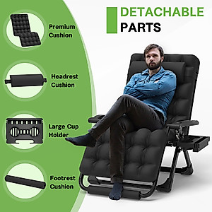 ZENPETIO Oversized Zero Gravity Chair, 33In XXL Zero Gravity Recliner Lounge Chair, Anti Gravity Chair for Indoor and Outdoor, Reclining Camping Chair for Lawn and Patio w/Cushion and Footrest, 500LBS