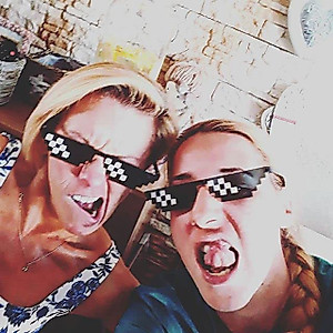 SUNOVELTIES 12 Pack Black Thug Life Party Sunglasses 8 Bit Pixelated Multicolor Mosaic Gamer MLG Photo Props Glasses for Adults Teens