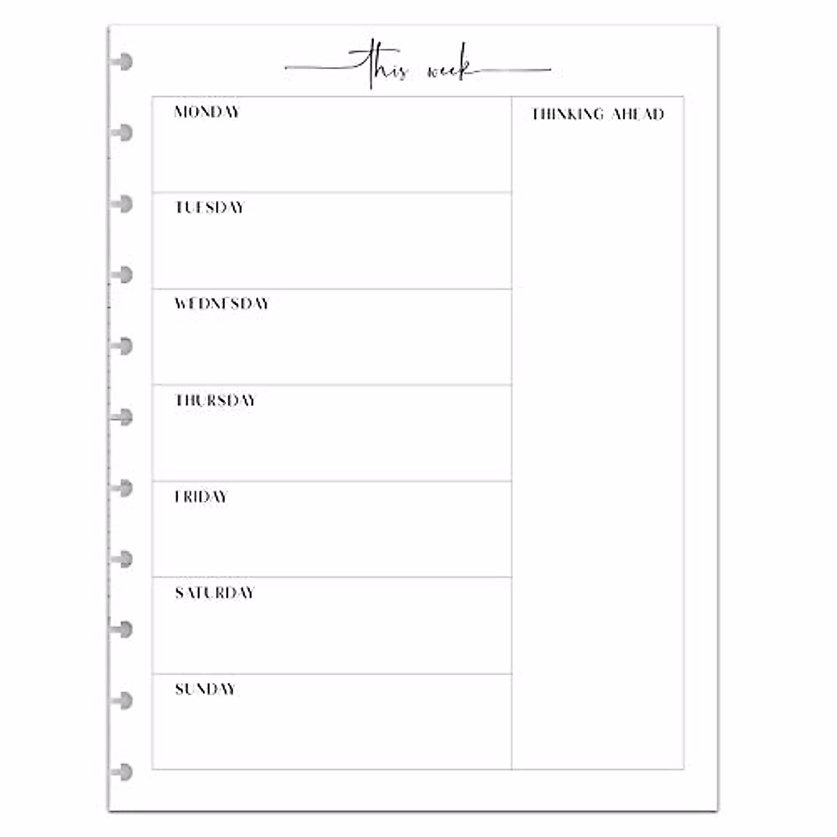 BetterNote This Week Refill Pages for Discbound Notebooks, Fits Big Happy Planner, Levenger Circa Discs, Staples Arc, Talia (Modern- 6 months, 11-Disc, 8.5"x11")