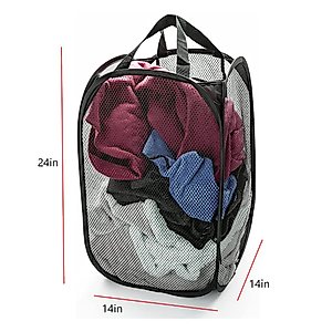 Clasoul pop up hamper with a handle, portable foldable laundry basket. The mesh laundry basket is breathable and moisture-proof, and the large capacity pop up laundry is suitable for home（black）
