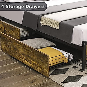 Alohappy Queen Bed Frame with Drawers and RGB Led Lights, Storage Headboard with Charging Station, Metal Platform Bed Frame with Strong Steel Slats Support Easy Assembly No Squeak