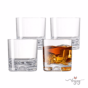 Unbreakable Plastic Whiskey Glasses (Set of 4) 9 oz Dishwasher Safe, Shatterproof Tritan Drinking Glasses for Whiskey, Durable Plastic Wine Glass, Plastic Rocks Glass, Bar Glasses Sets for Home