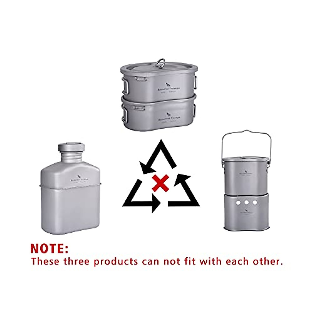 iBasingo 300ML & 600ML Titanium Cup Set Canteen Mess Kit with Folding Handle Hanging Ring Ultralight Portable Cookware for 1 Person Outdoor Camping Backpacking Hiking Small Lunch Box Ti2046C