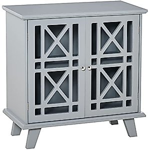 HOMCOM Sideboard Buffet Cabinet, Kitchen Storage Cabinet, Accent Cabinet with Double Fretwork Doors and Metal Handles for Living Room, Gray