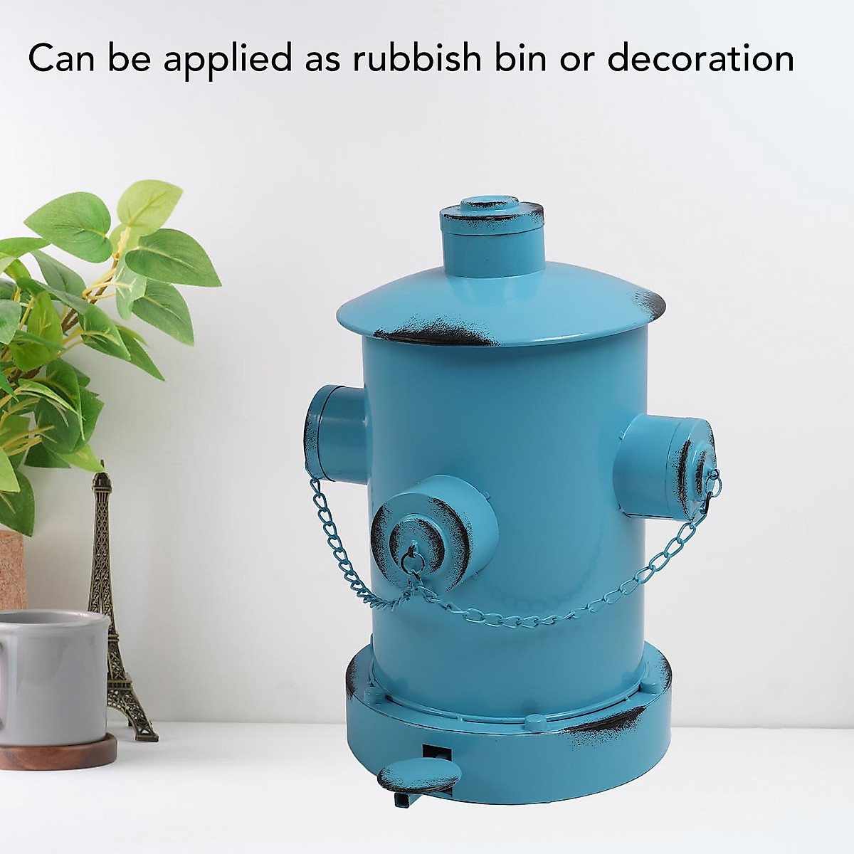 Fire Hydrant Trash Can with Inner Bucket, Industrial Retro Iron Large Capacity Pedal Garbage Can, Craft Ornament Waste Bins for Indoor Outdoor Park Garden (Light Blue)