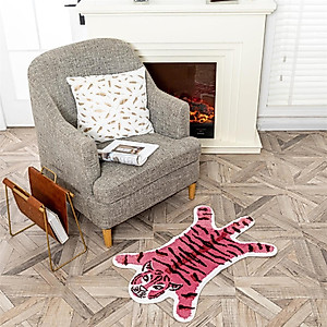 ZSCYD-yingda1992 Tiger Shaped Rug Animals Bath Mat Rug Non-Slip Bathroom Door Mat for Bedroom Kitchen Cartoon Area Rug for Tub Soft Bathmat Home Decor Pink+Brown